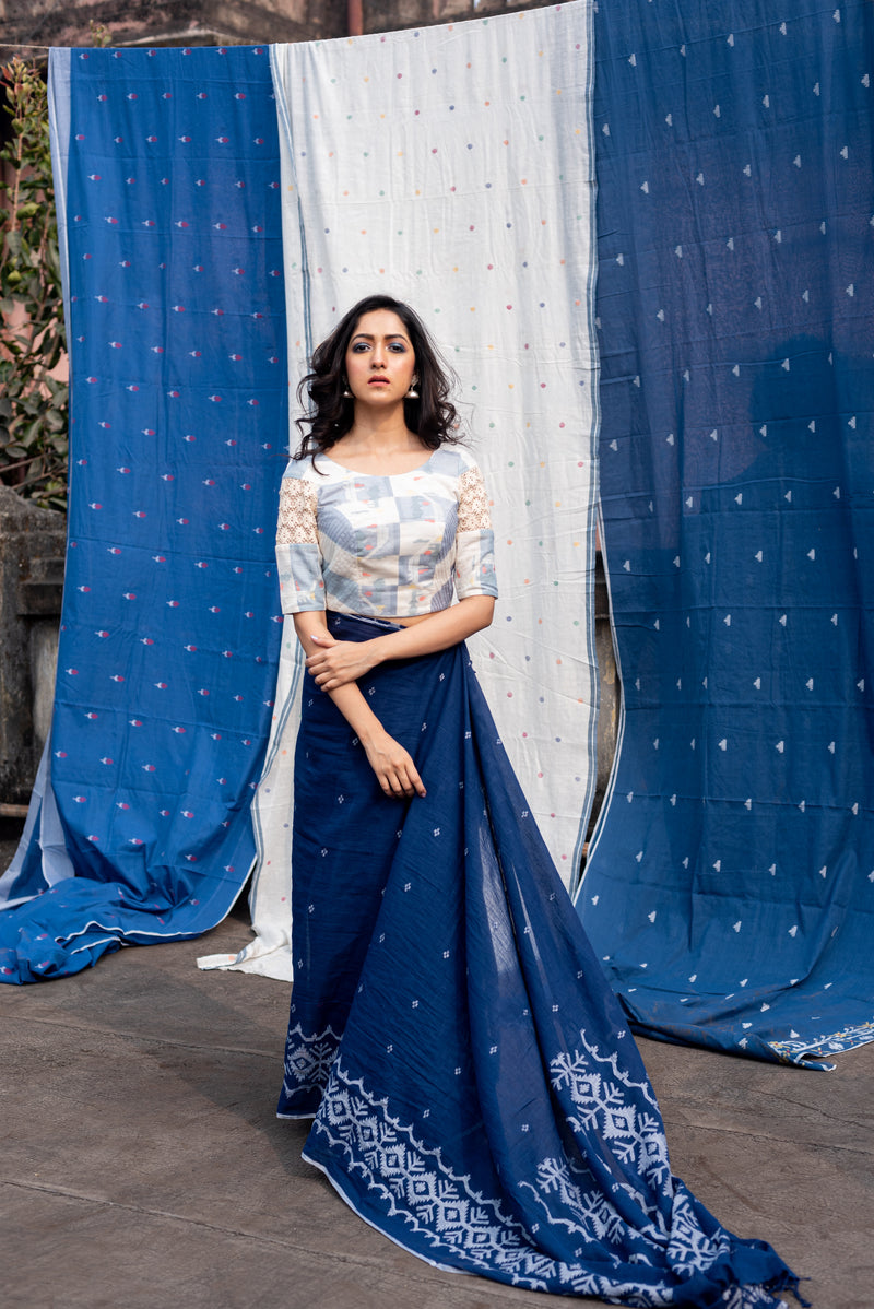 NAVY BLUE JAMDANI SAREE – Parama Calcutta