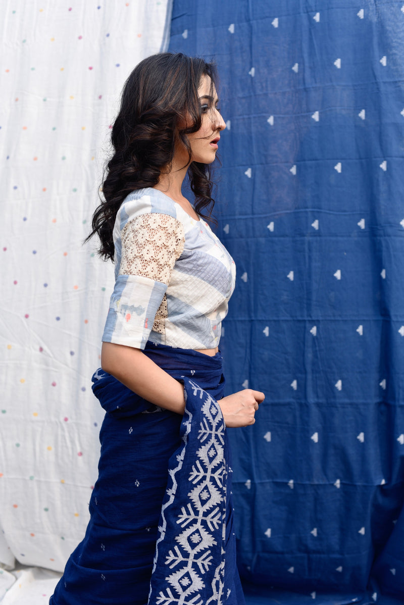 NAVY BLUE JAMDANI SAREE – Parama Calcutta