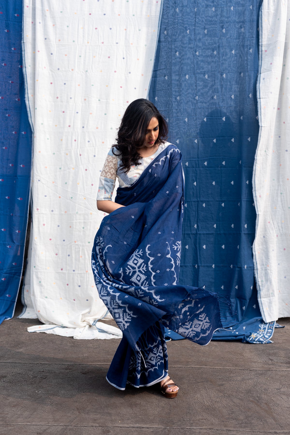 NAVY BLUE JAMDANI SAREE