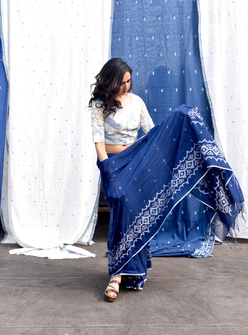 NAVY BLUE JAMDANI SAREE – Parama Calcutta